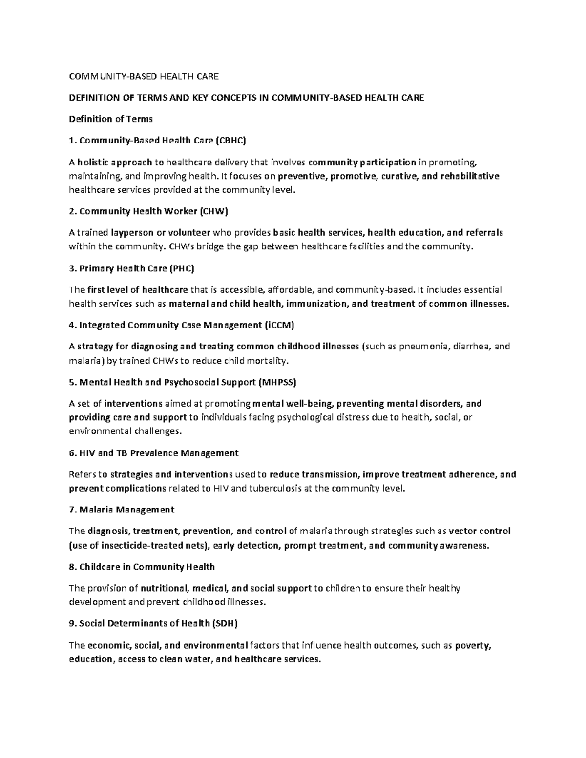 Perform CBHC 1 - Community-Based Health Care Study Notes - Studocu