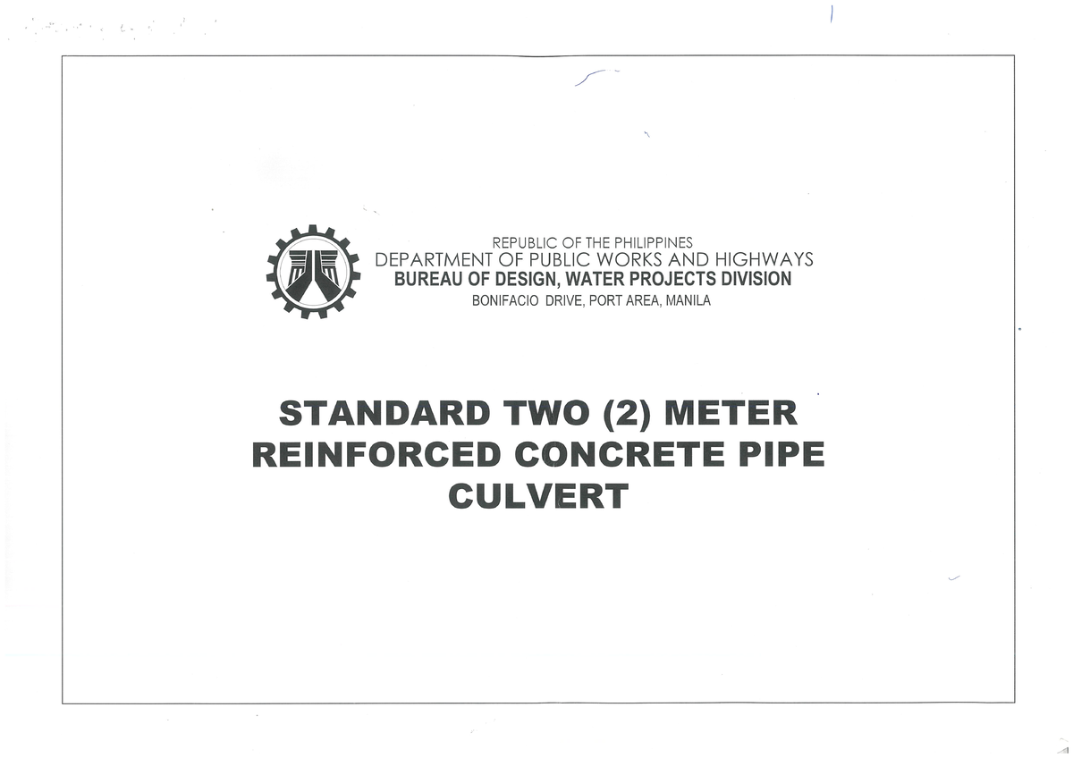 RCPC - Standard Two Meter Reinforced Concrete Pipe Culvert Details ...