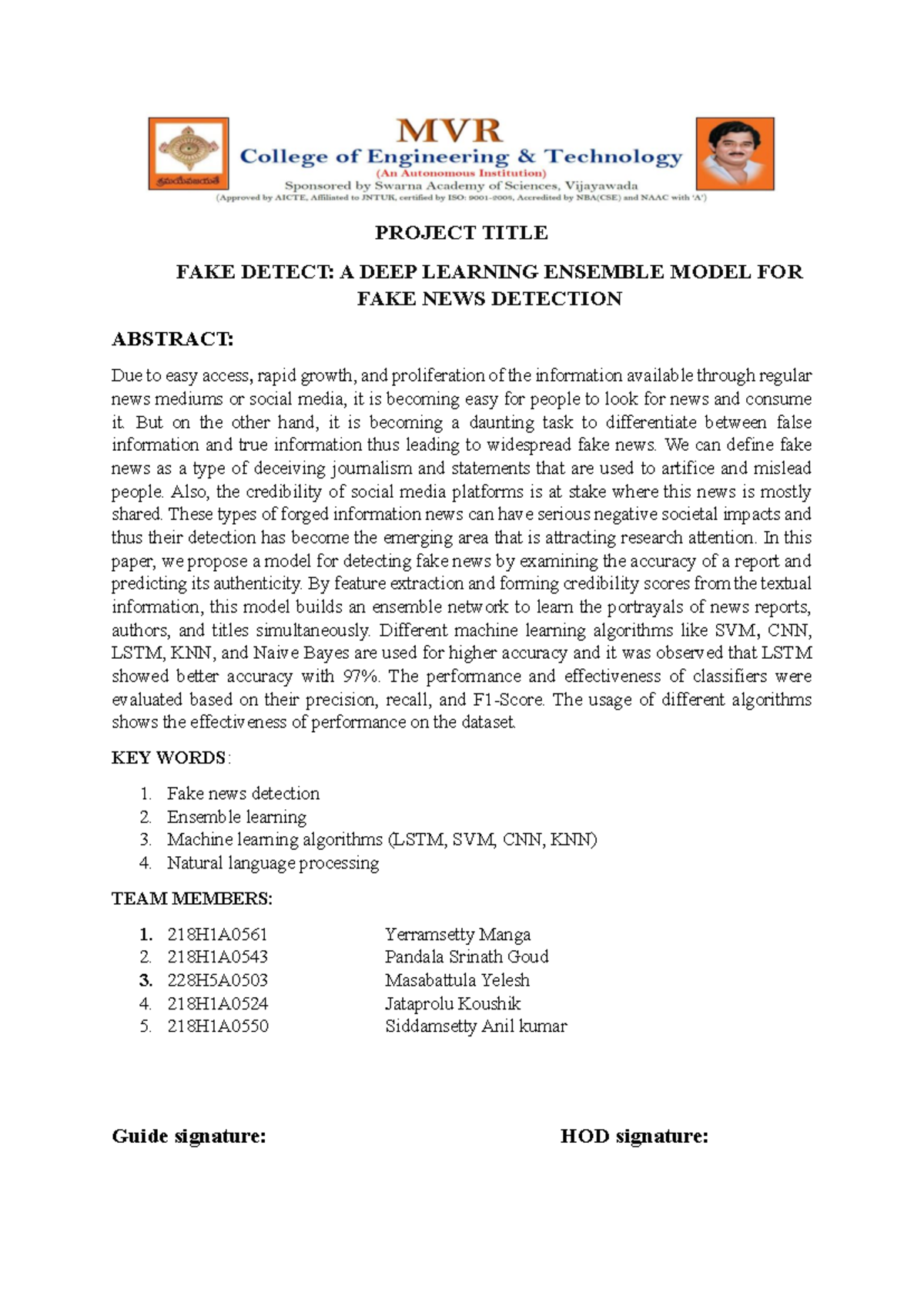 CS101 Final Project: Deep Learning Ensemble Model for Fake News Detection - Studocu