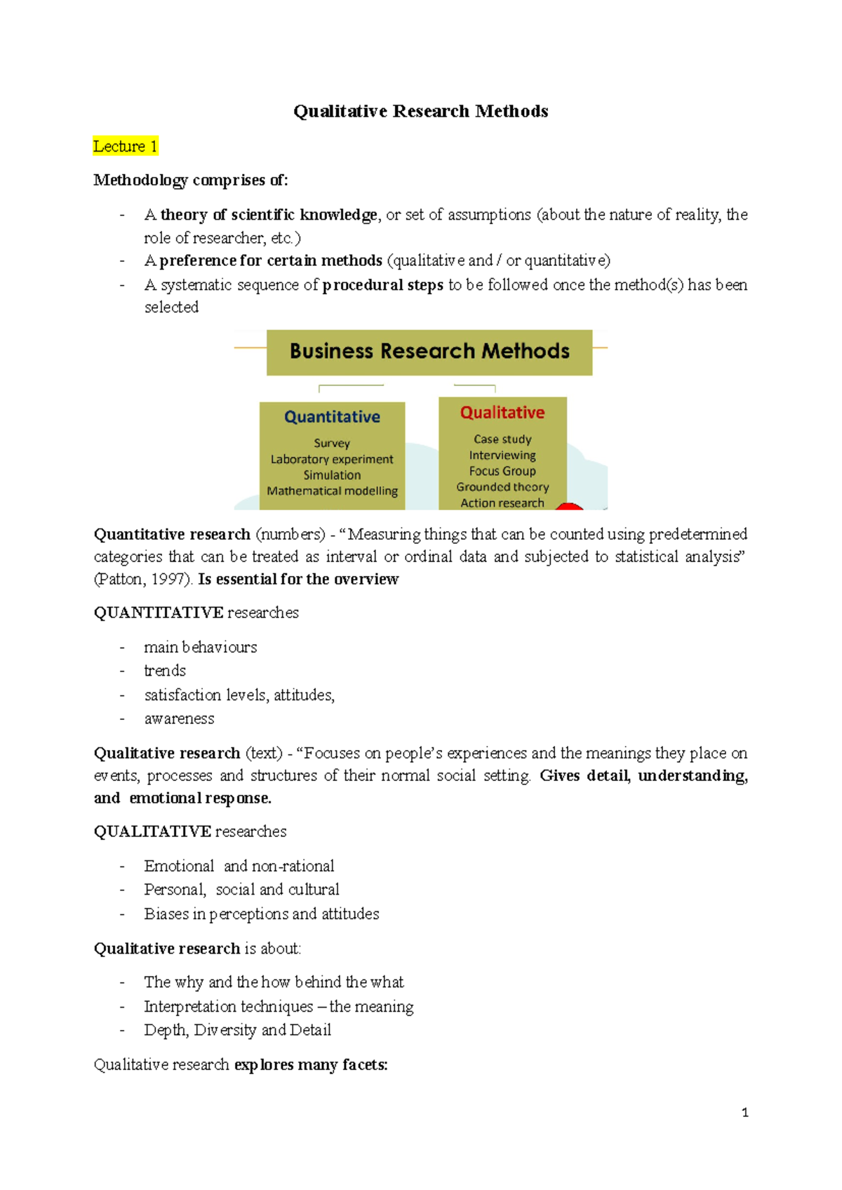 Qualitative Research Methods Overview - Summary QRM - Studeersnel
