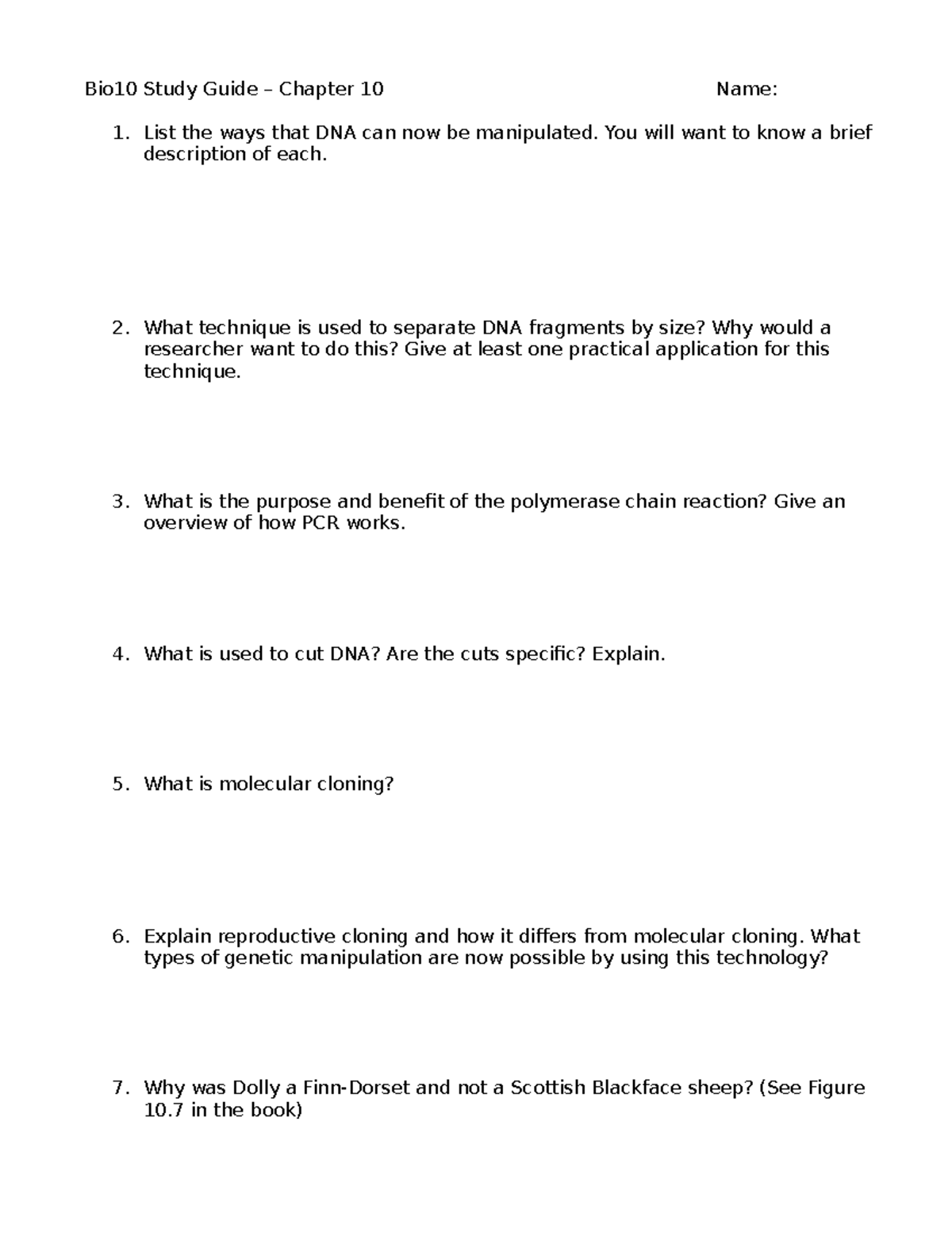 Chapter 10 Study Guide SP22 - Bio10 Study Guide – Chapter 10 Name: List ...