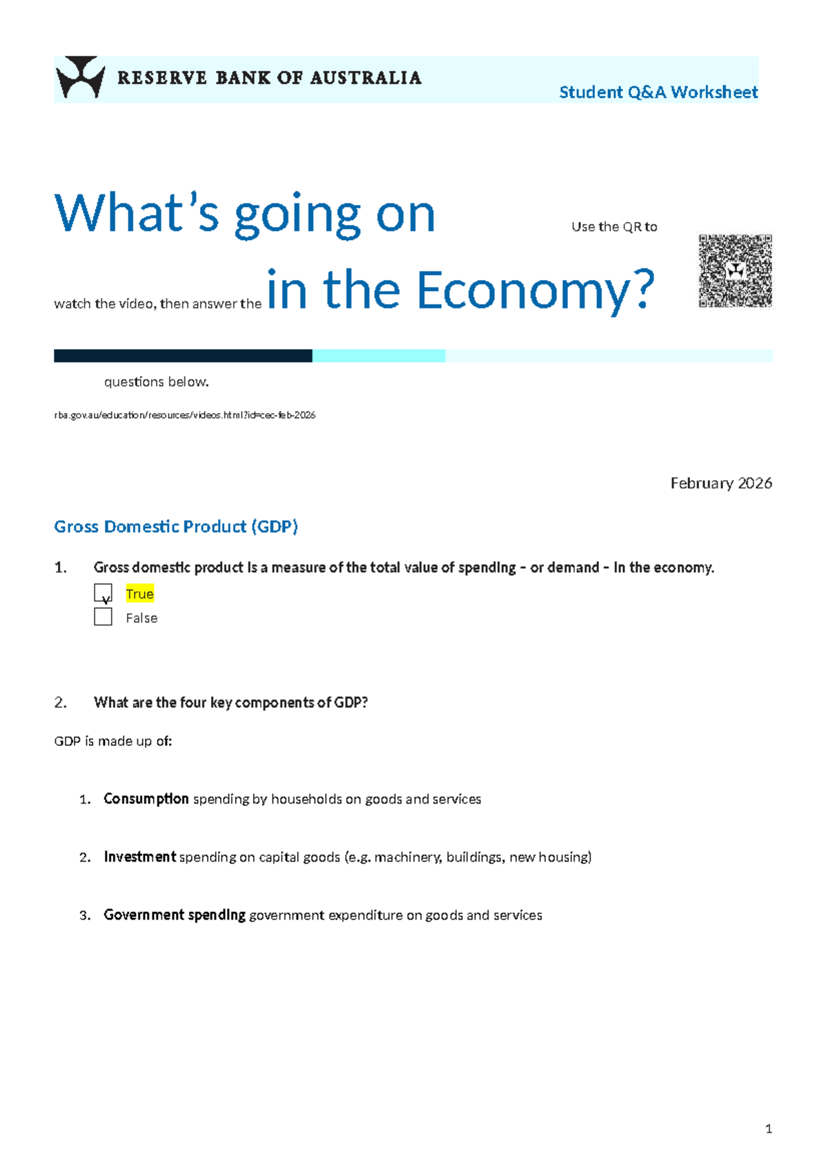 ECO 101: Student Worksheet on Current Economic Trends and GDP - Studocu