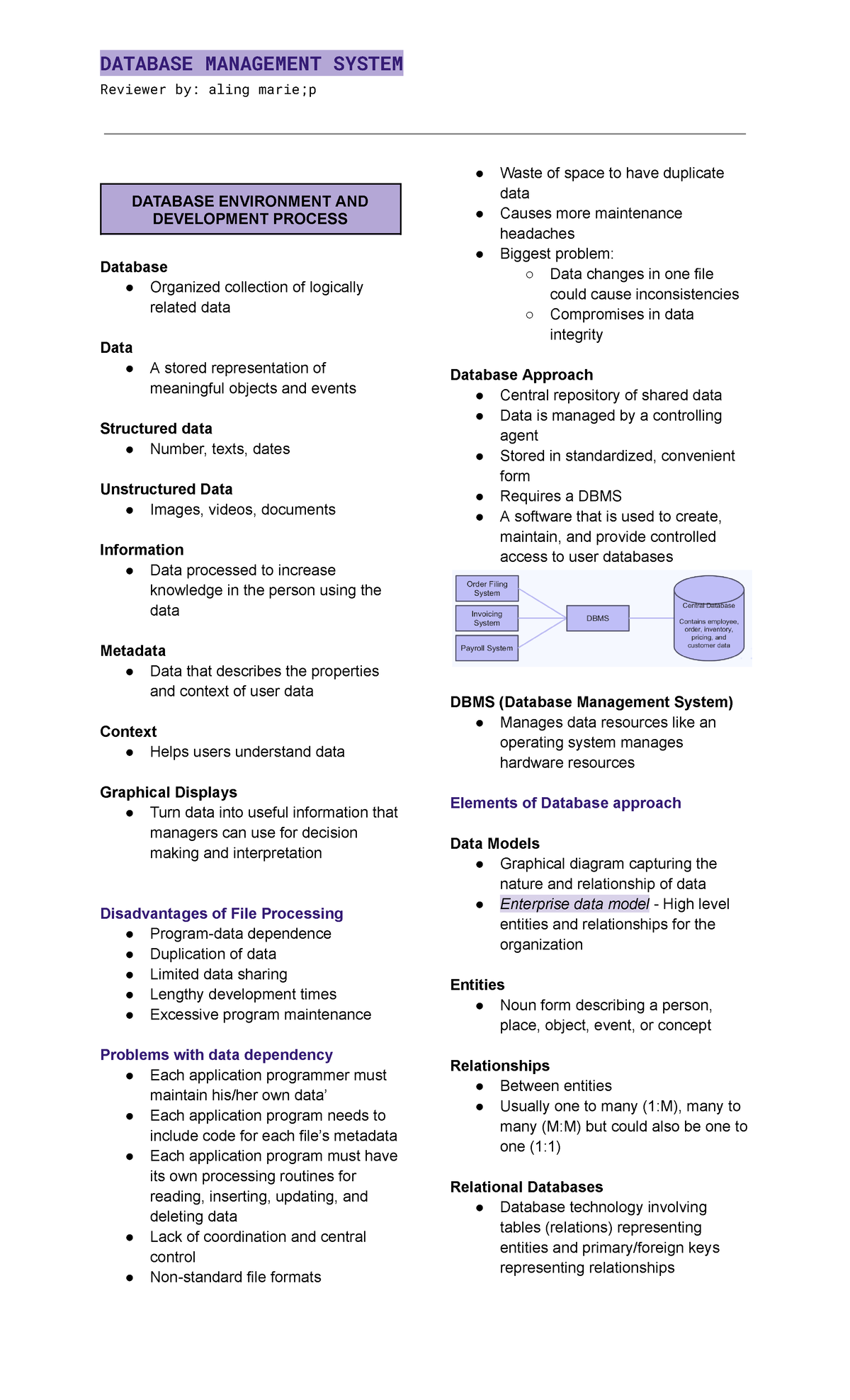 DBMS - Comprehensive Lecture Notes on Database Management Systems - Studocu