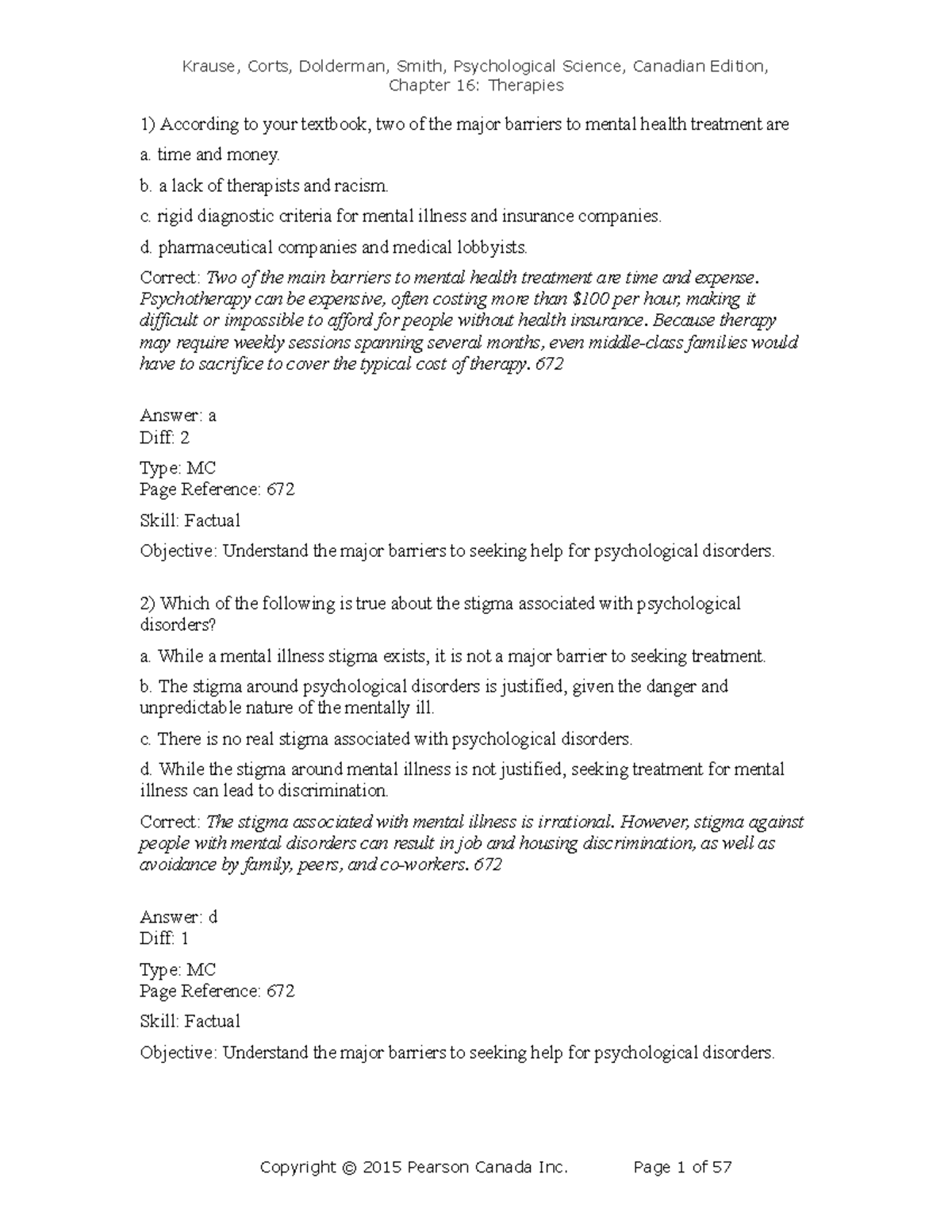 Psychological Science 16: Key Concepts in Therapies - MC Questions ...