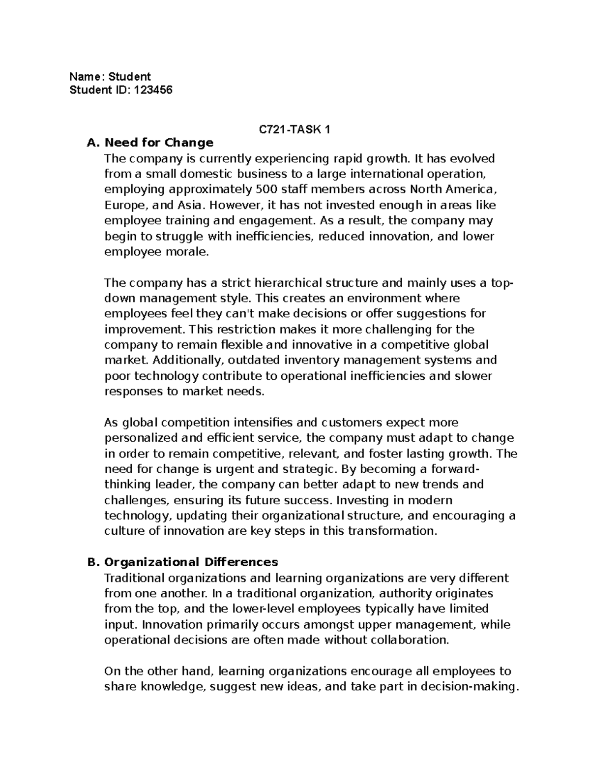 C721 - Task 1: Transforming into a Learning Organization for Growth ...