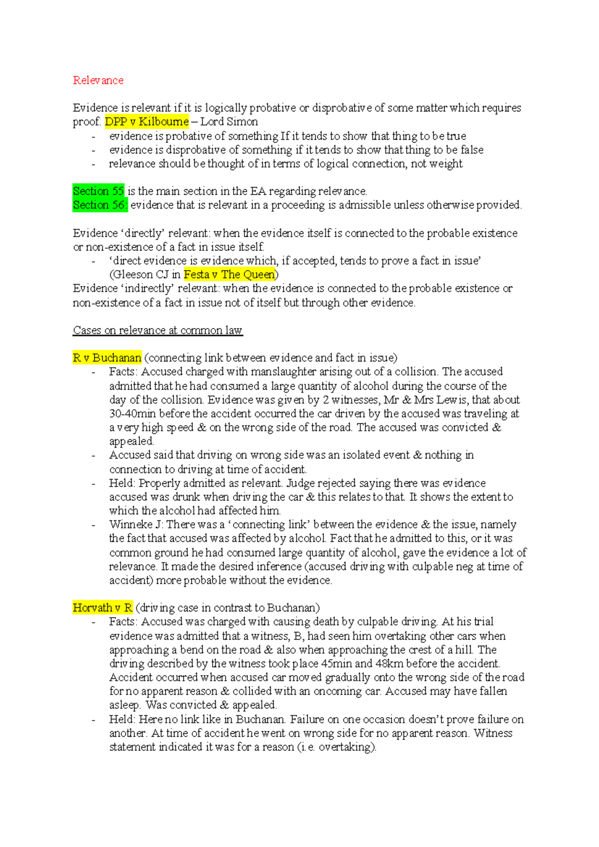 Evidence Relevance and Admissibility (Law 101: Lecture Notes) - Studocu