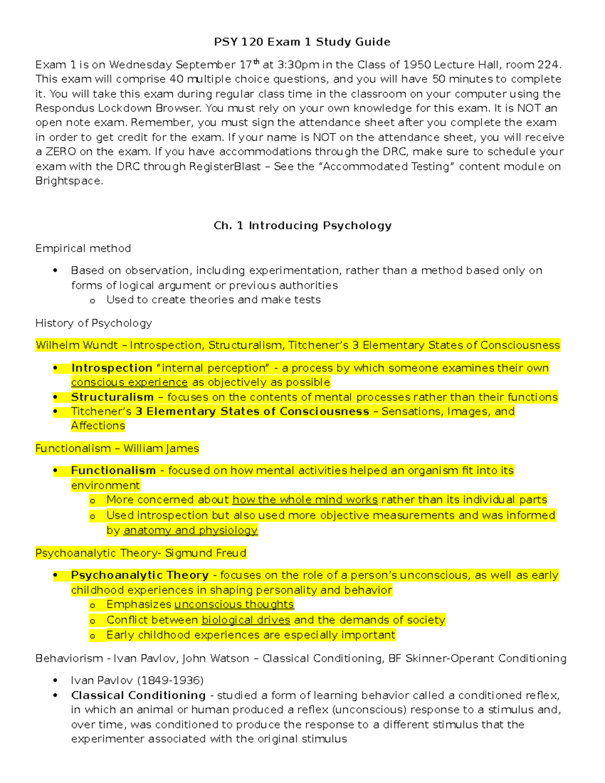 PSY 120 Exam 1 Study Guide: Key Concepts and Preparation Tips - Studocu