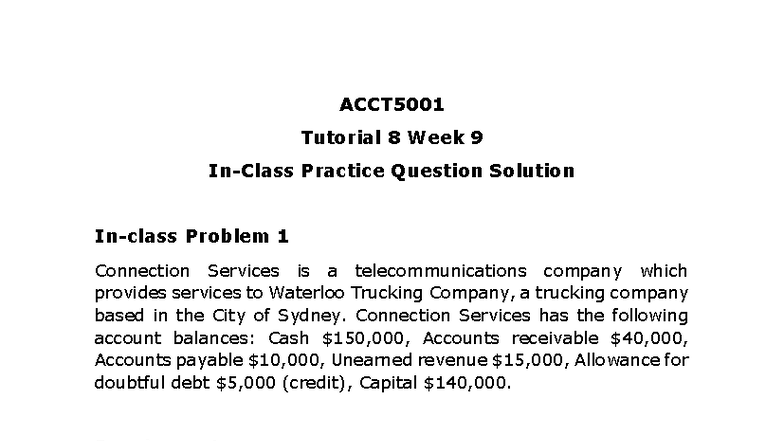 ACCT5001 Week 9 Tutorial 8 Practice Question Solutions - Studocu