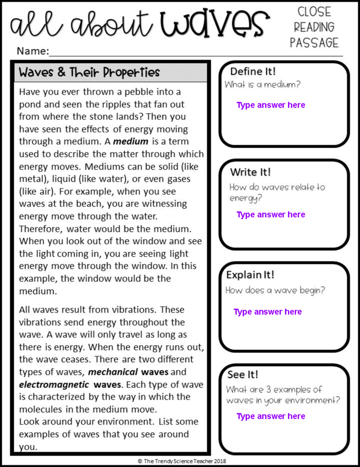Copy of Waves Close Reading Packet - Type answer here Type answer here ...