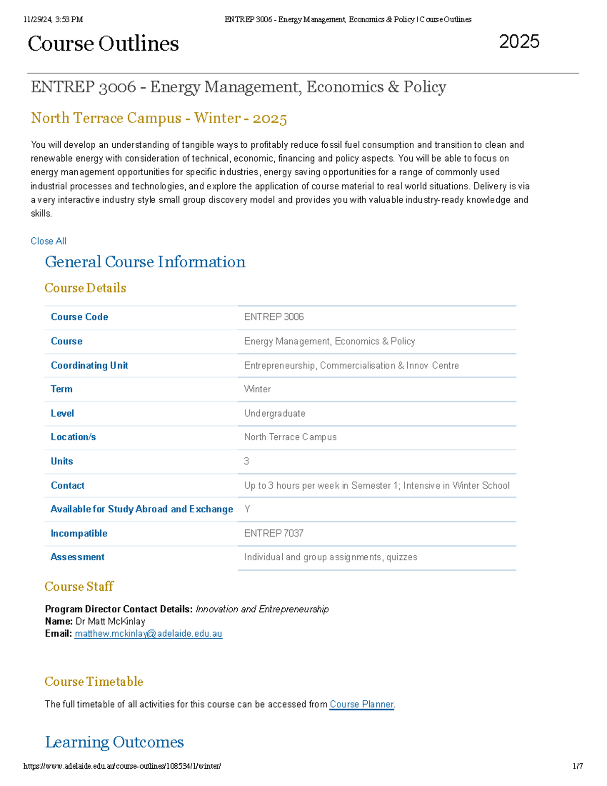 ENTREP 3006 - Energy Management, Economics & Policy Course Outline 2025 ...