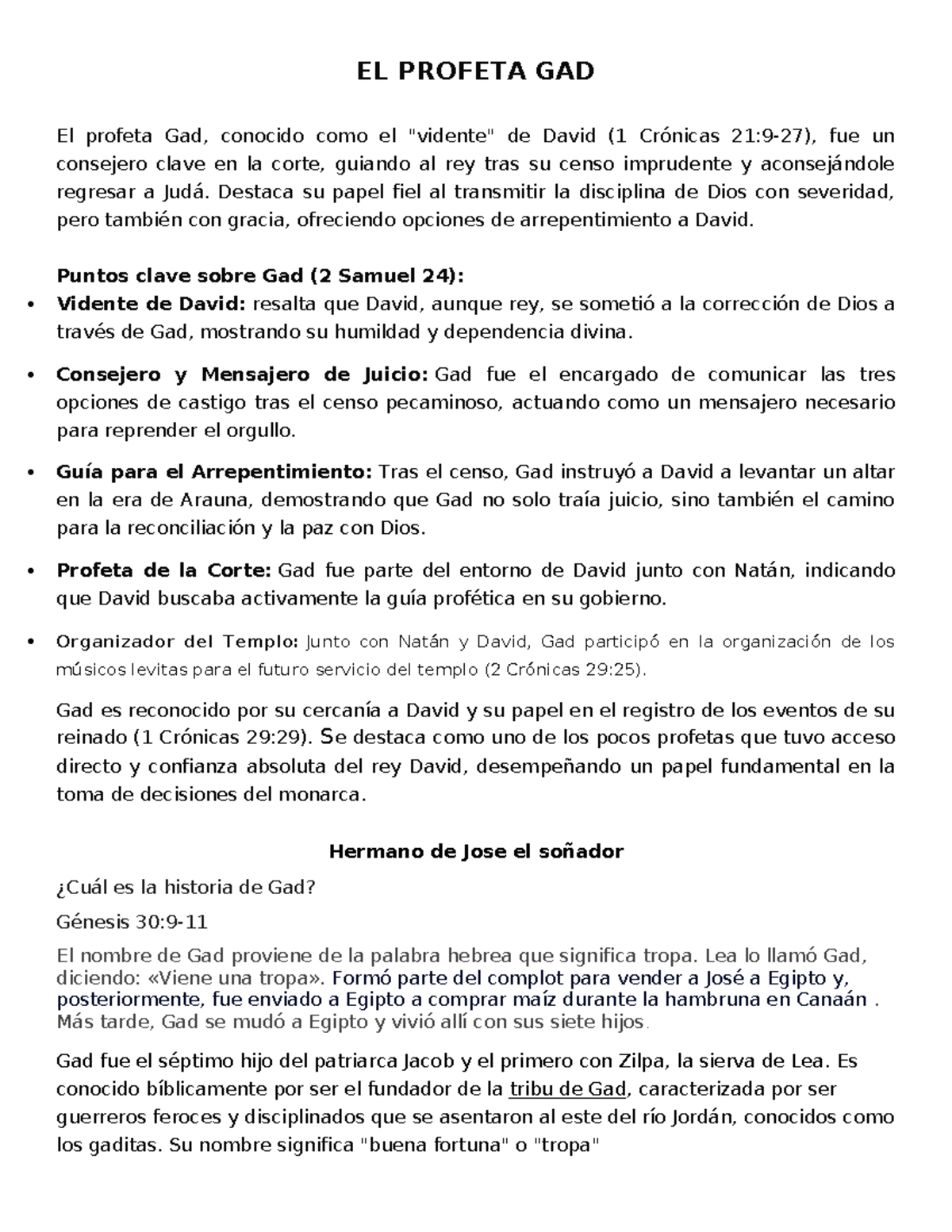 EL PROFETA GAD: Consejero de David y Fundador de la Tribu de Gad - Studocu