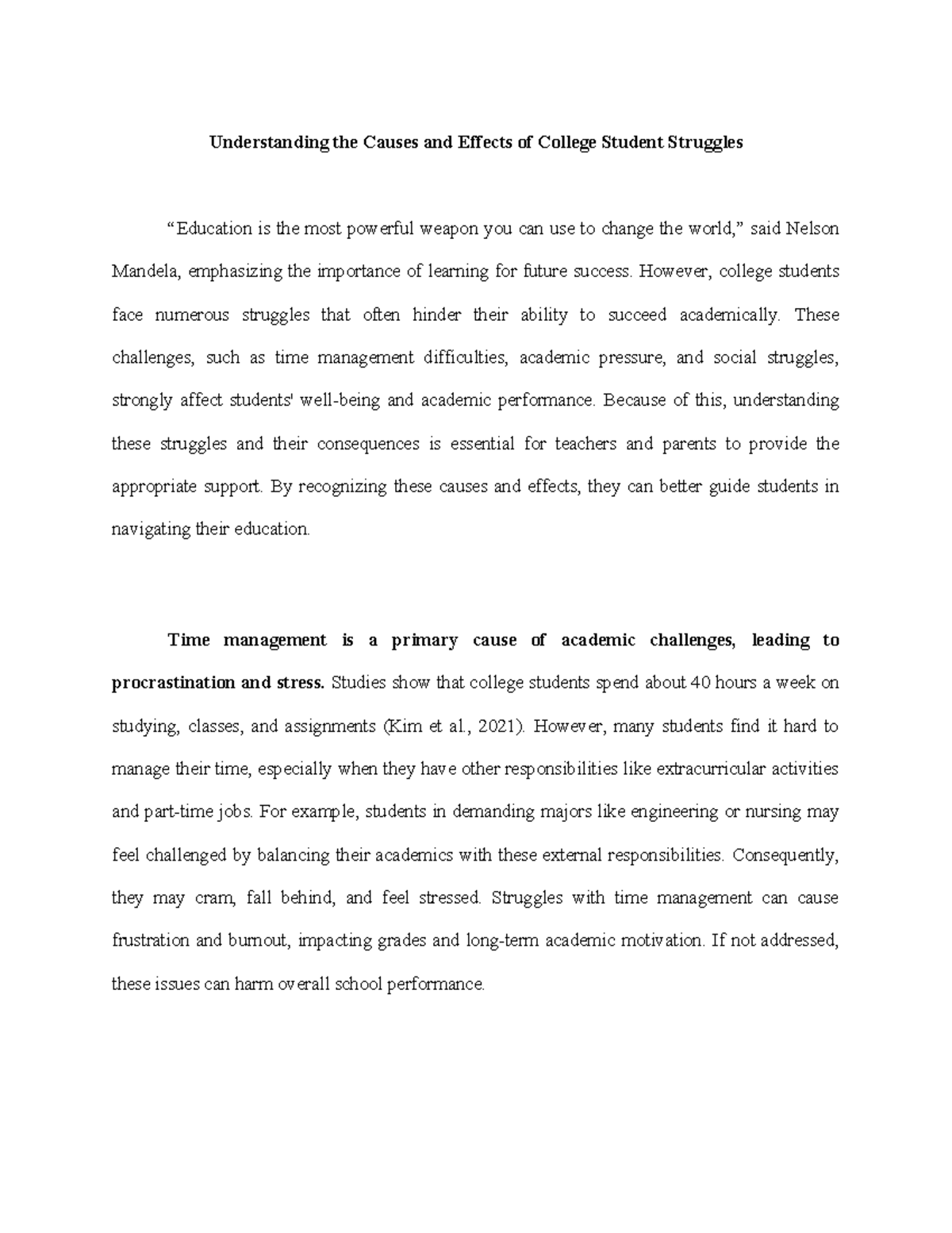 Expository- Essay - Understanding the Causes and Effects of College ...