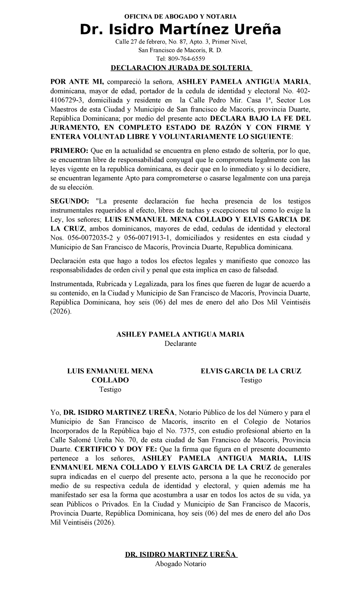 Declaración Jurada de Soltería - Dr. Isidro Martínez Ureña - Studocu