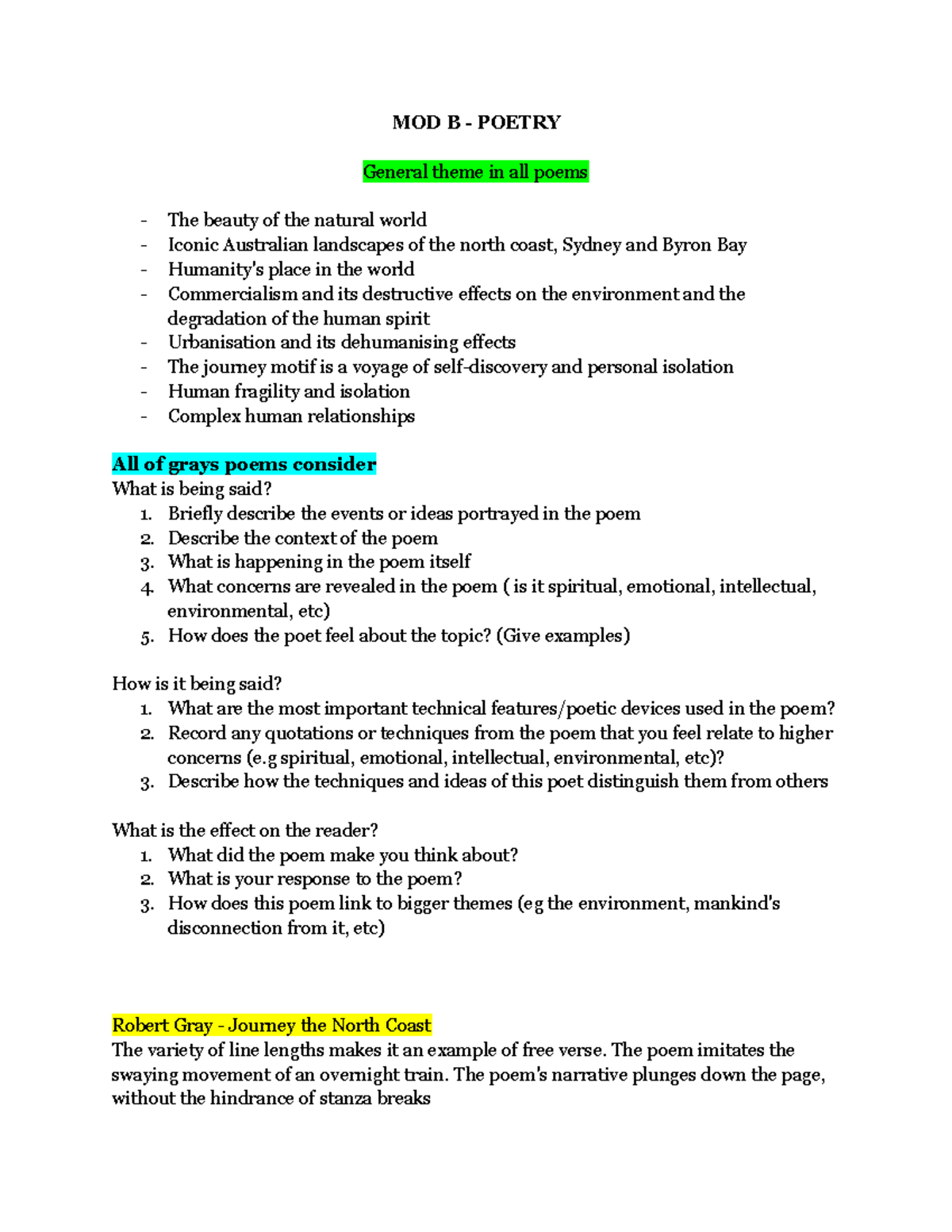 English MOD B - Poetry Analysis: Themes of Nature and Human Experience ...