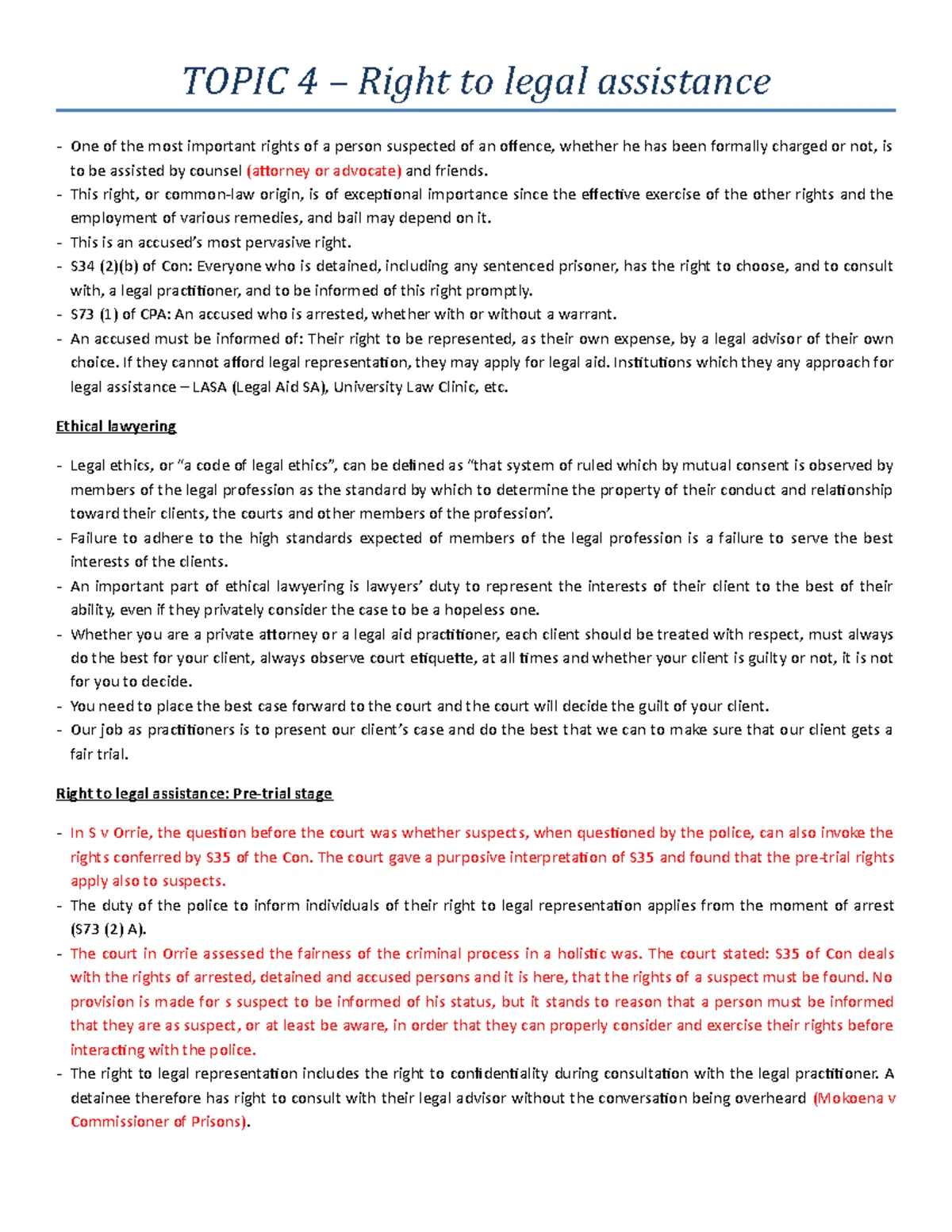 4 - Legal Representation - TOPIC 4 – Right to legal assistance One of ...