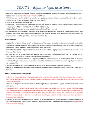 4 - Legal Representation - TOPIC 4 – Right to legal assistance One of ...