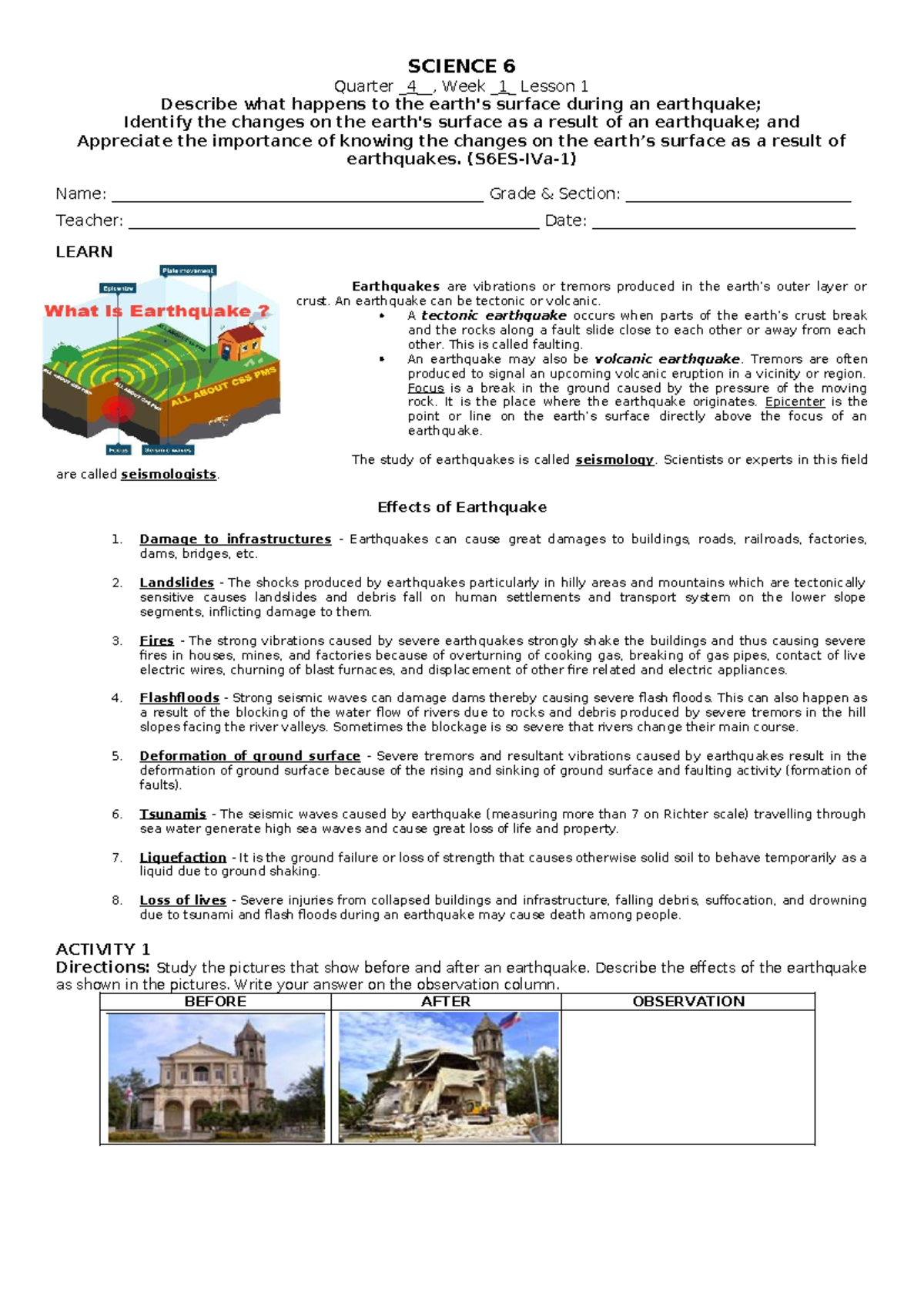 Title: Science 6 Q4W1: Earthquake Effects & Importance of Understanding ...