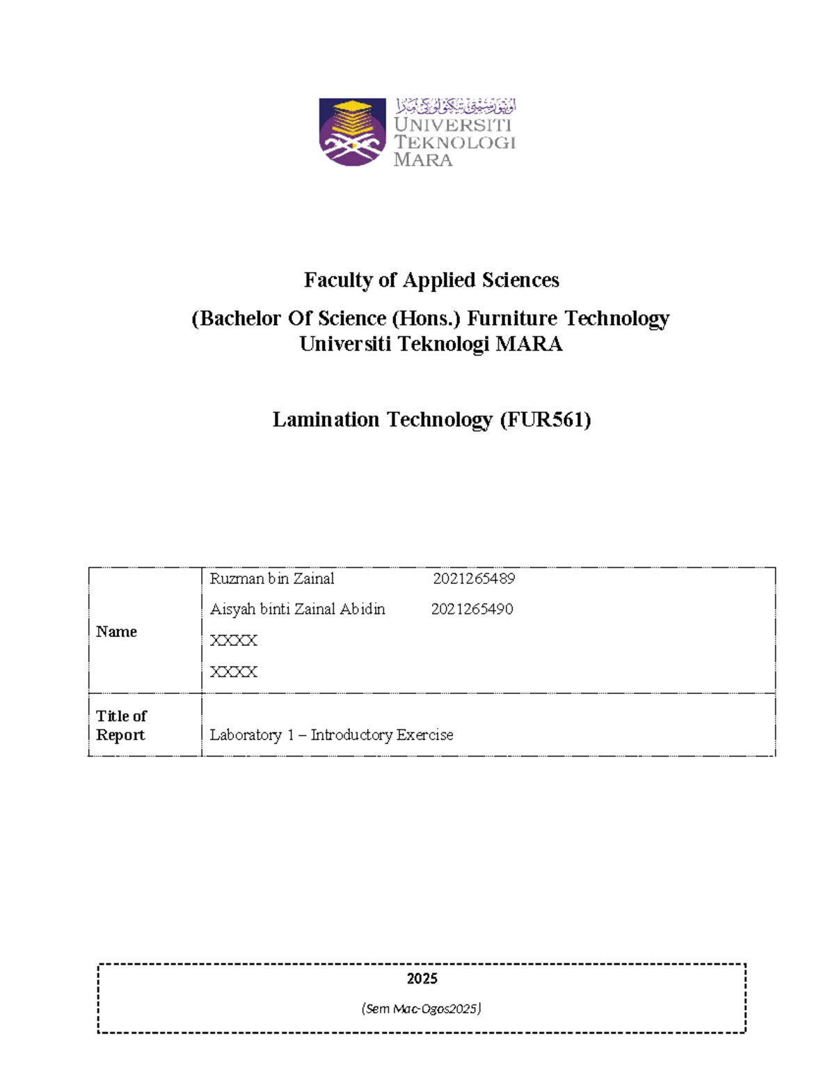 Laboratory Report Template for FUR561: Lamination Technology - Studocu