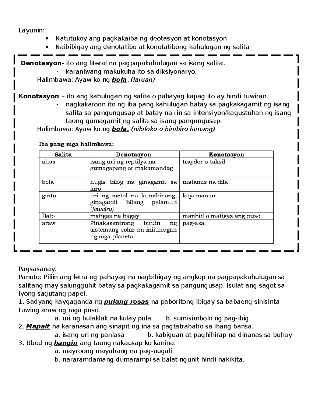 Denotasyon at Konotasyon Worksheet (Fil 101) - Studocu