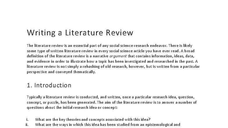 Literature Review Guide for Social Science Research - Studocu