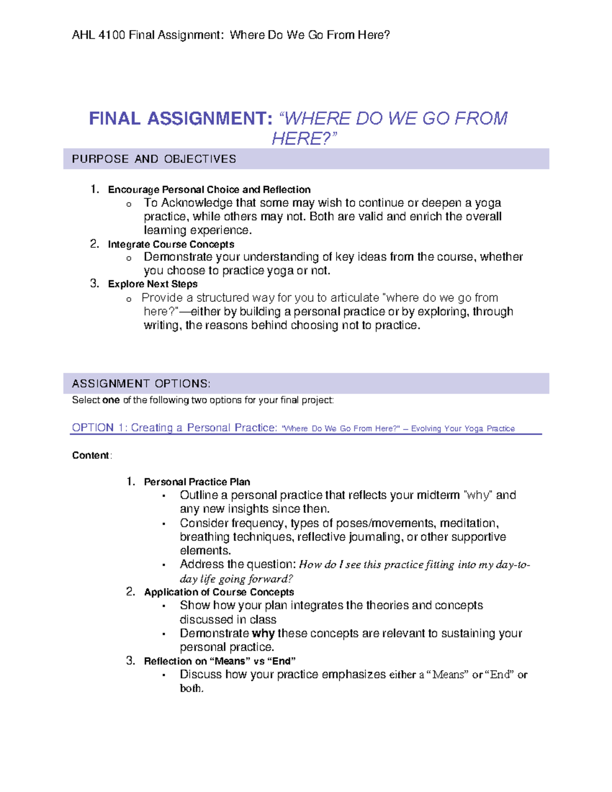 AHL 4100 Final Assignment: Evolving Your Personal Yoga Practice - Studocu