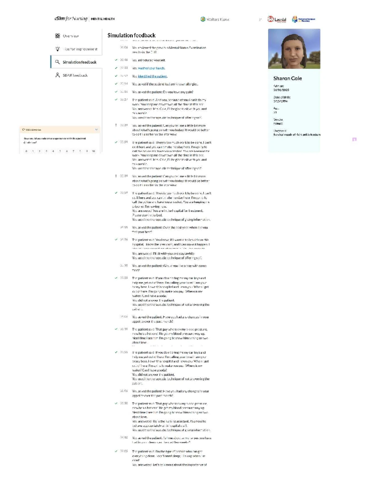 Nursing MENTAL HEALTH Vsim Simulation Feedback and Improvement Tips ...