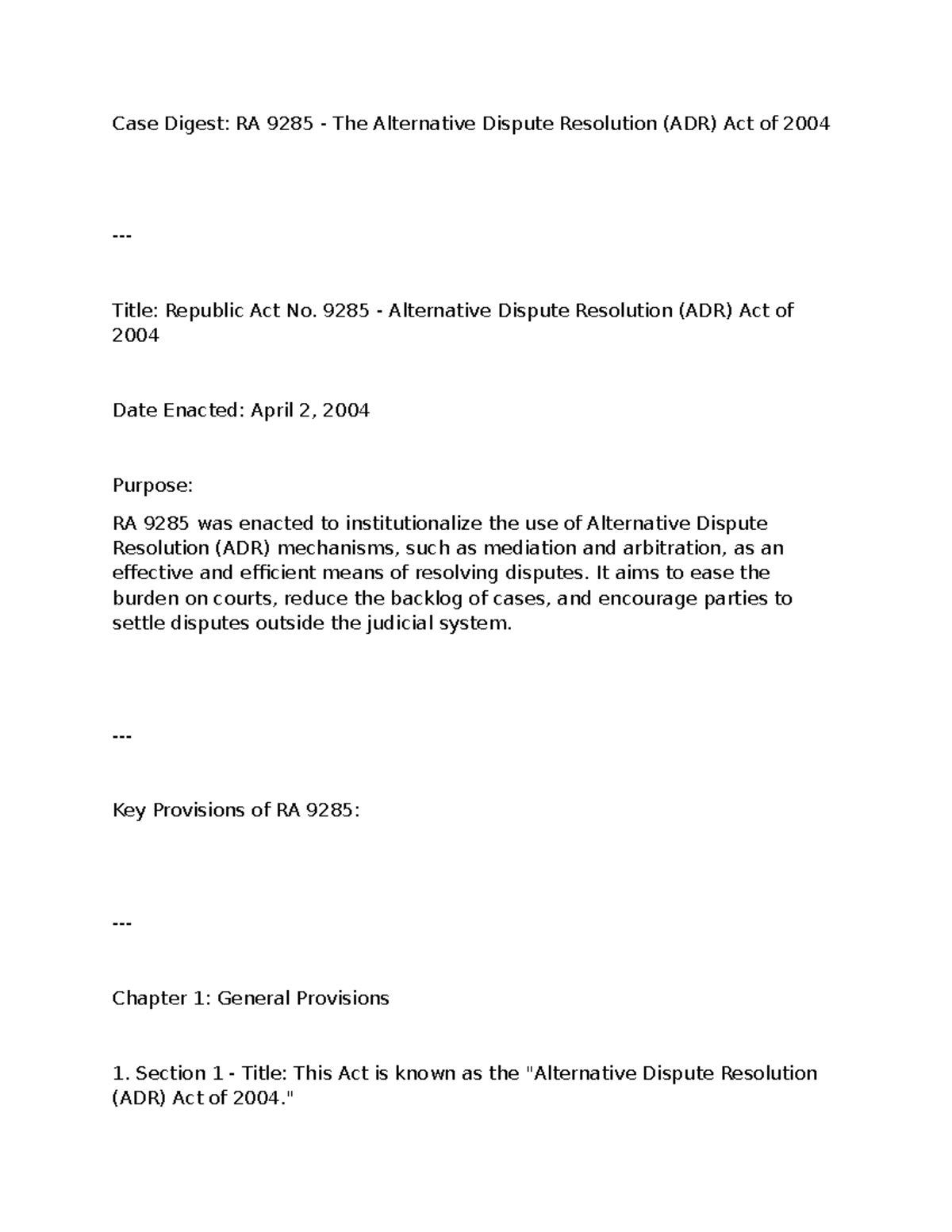 RA 9285 - Comprehensive Overview of the Alternative Dispute Resolution ...