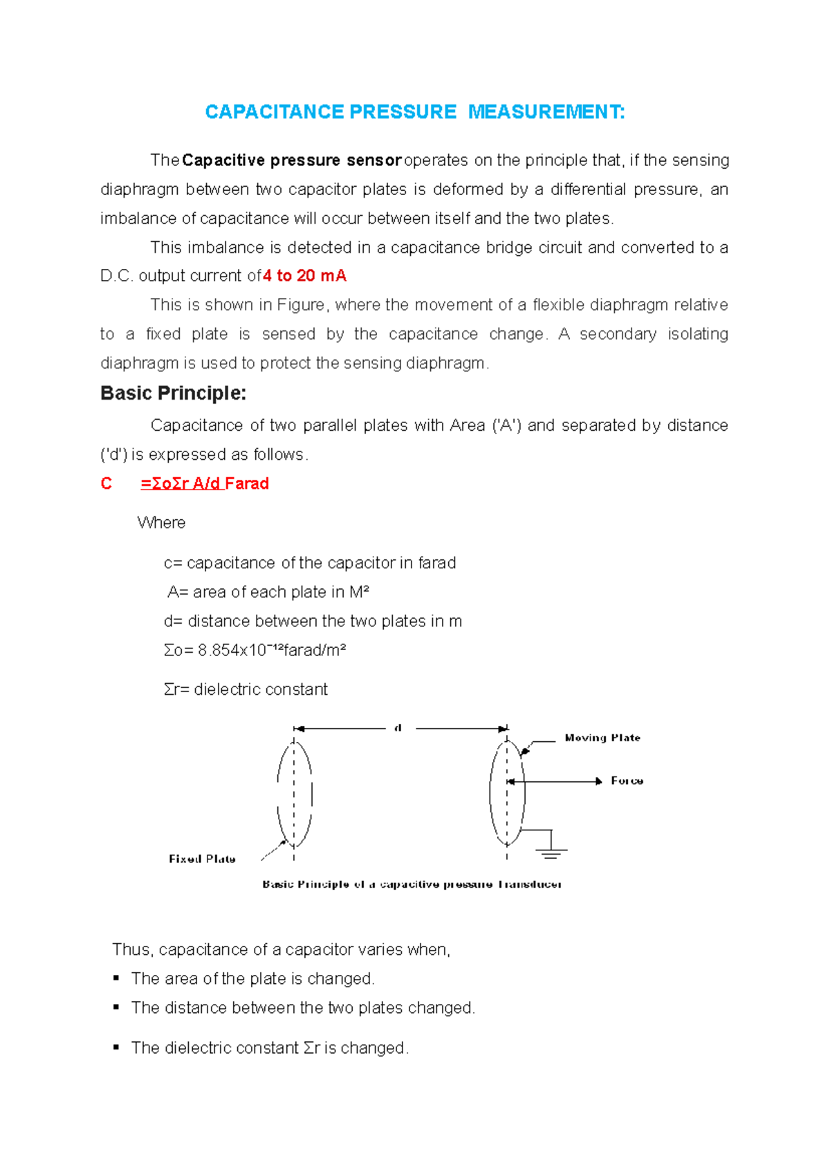 Capacitance Pressure Measurement Explained: Sensing & Principles - Studocu