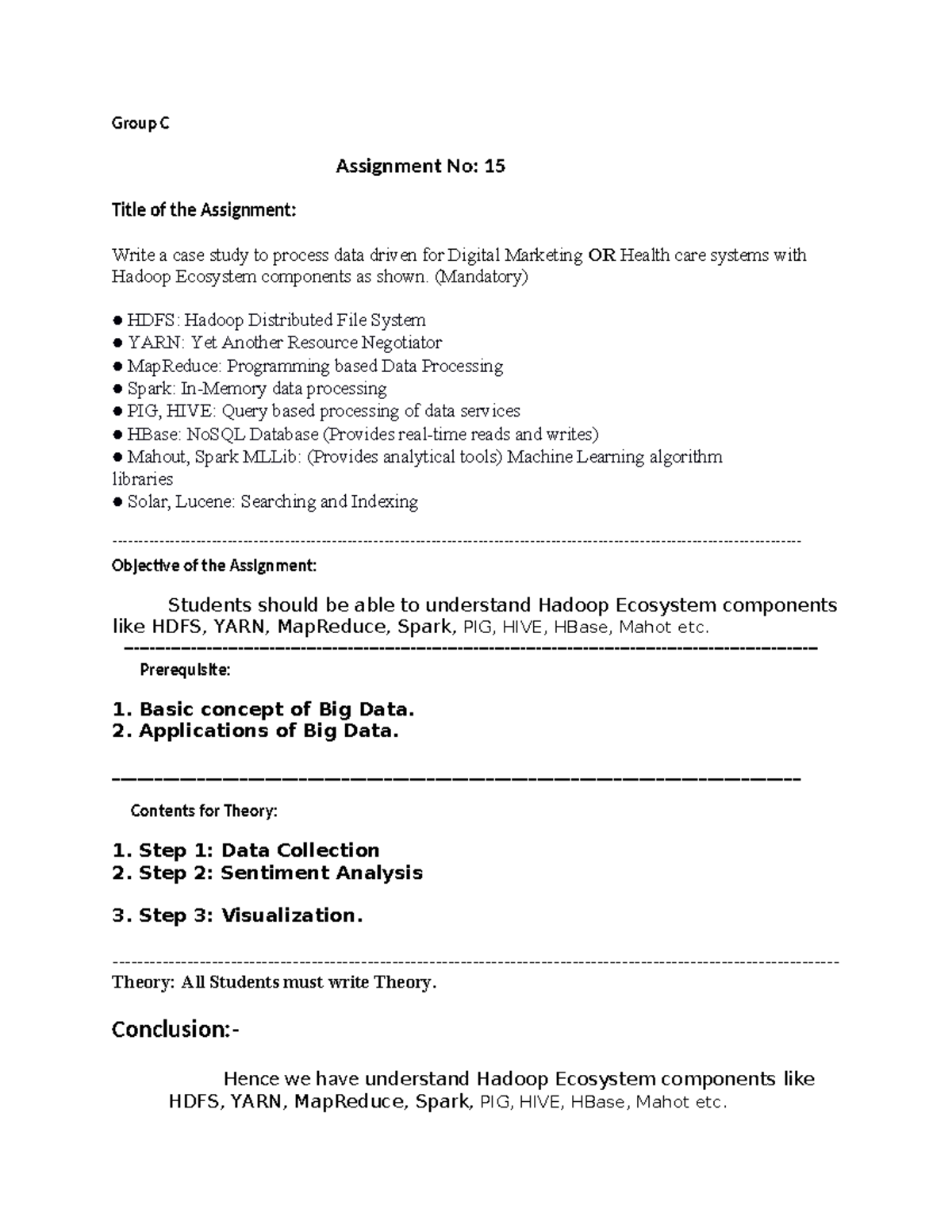 DSBDA Assignment 15: Case Study on Hadoop Ecosystem Components - Studocu