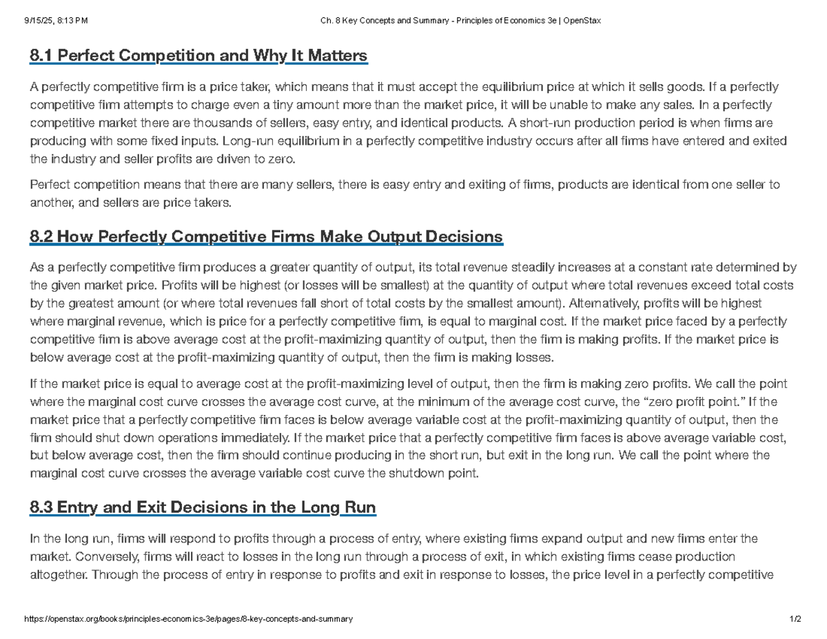 Ch. 8 Key Concepts & Summary - Principles of Economics 3e - Studocu
