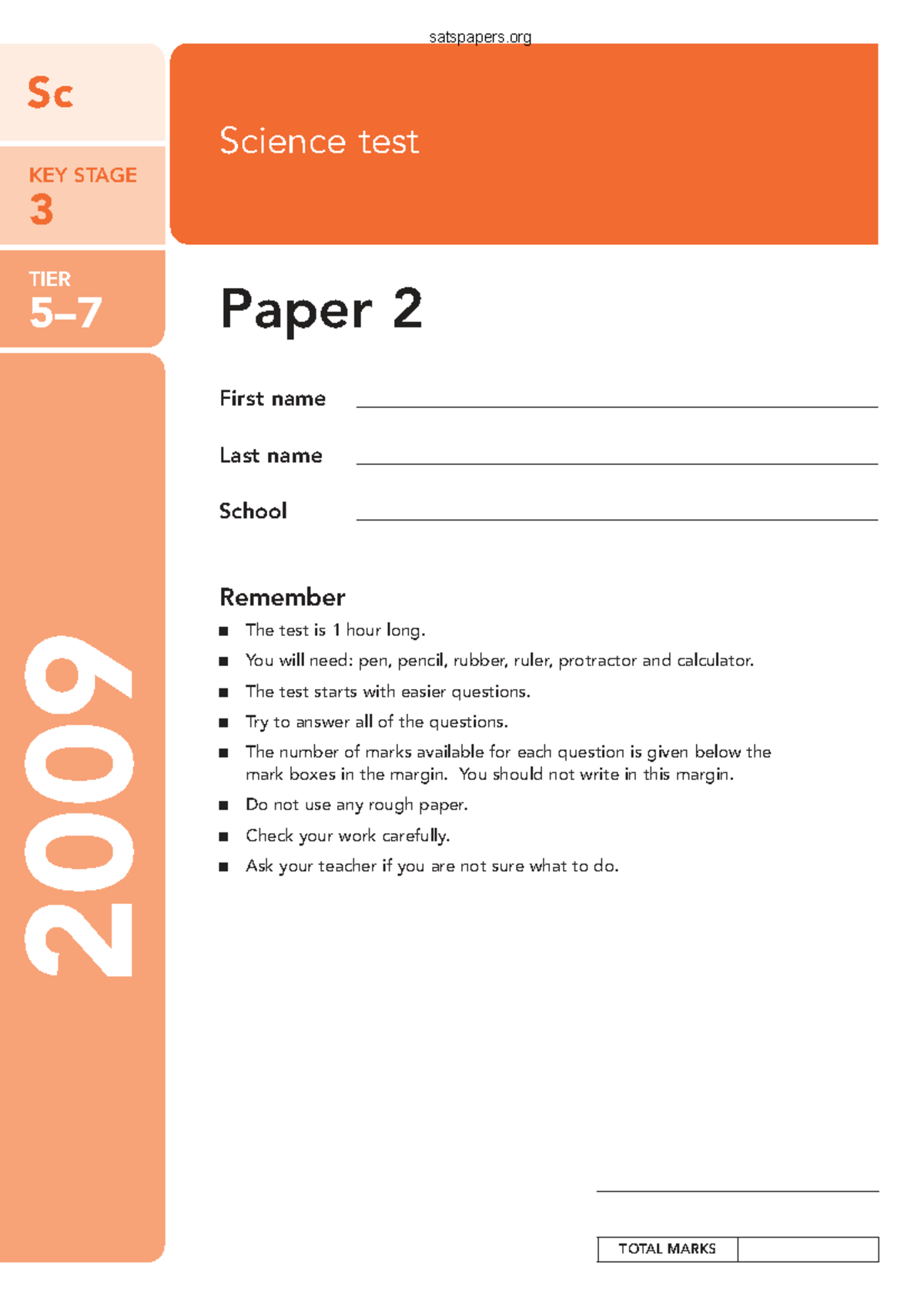 KS3 Science 2009 Paper 2 Level 5-7 Test Questions and Answers - Studocu
