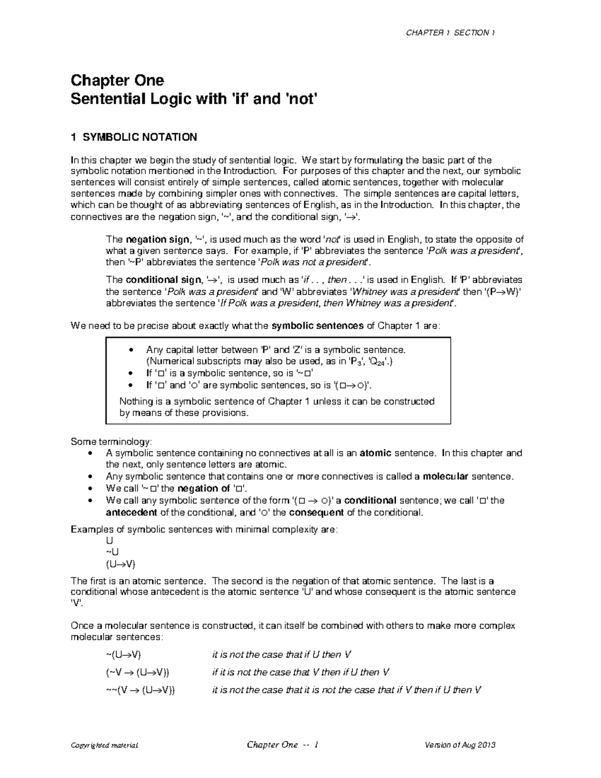 Logic Text Chapter 1: Sentential Logic & Symbolic Notation - Studocu