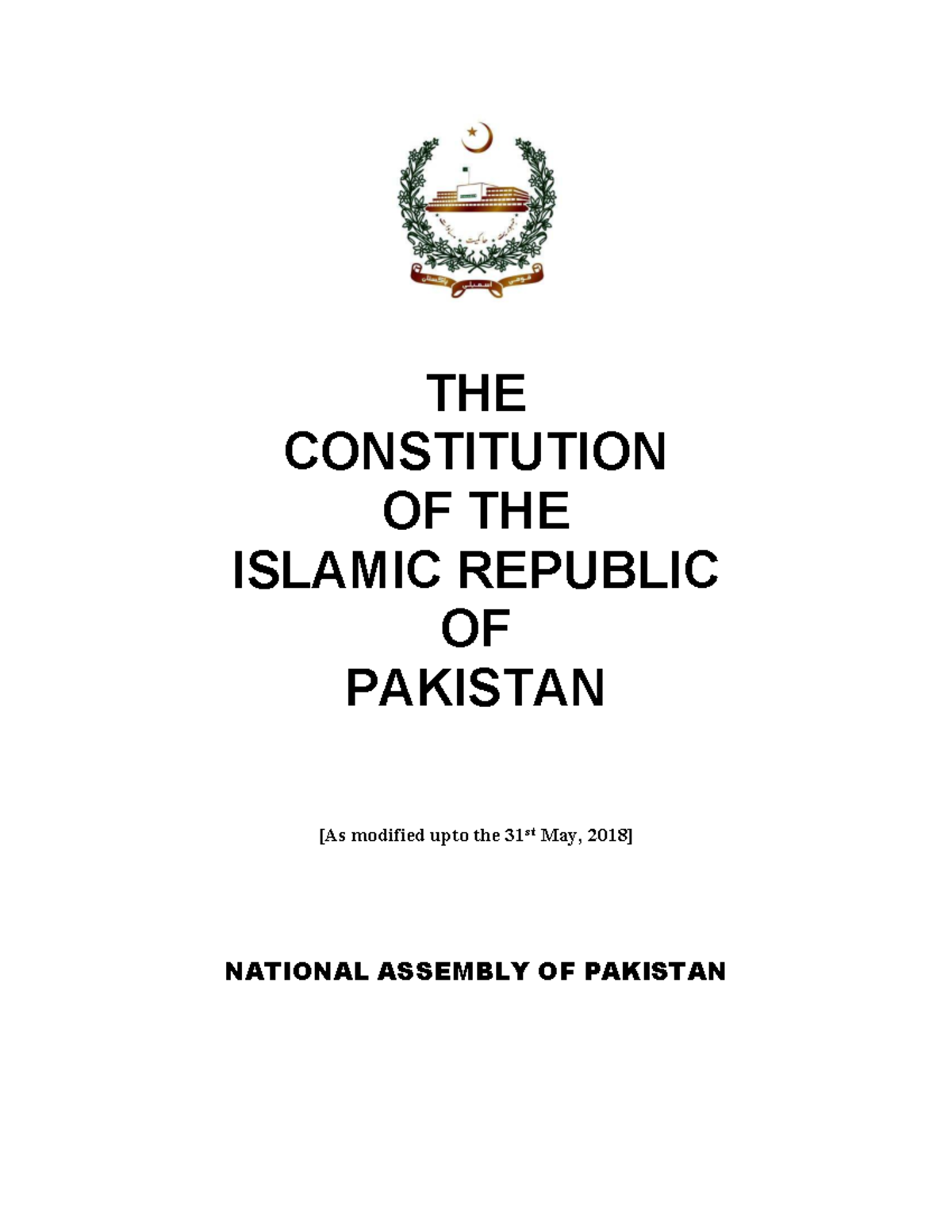Constitution of the Islamic Republic of Pakistan (Updated 2018) - Studocu