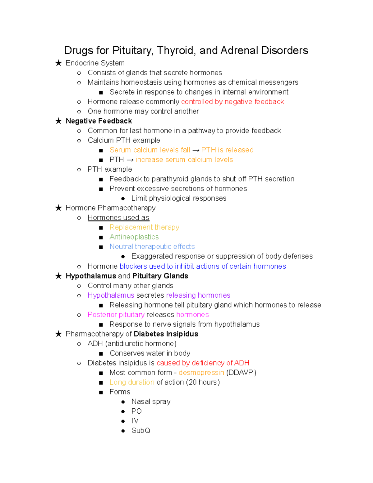 Chapter 44 - Endocrine - Lecture Notes - Drugs for Pituitary, Thyroid ...