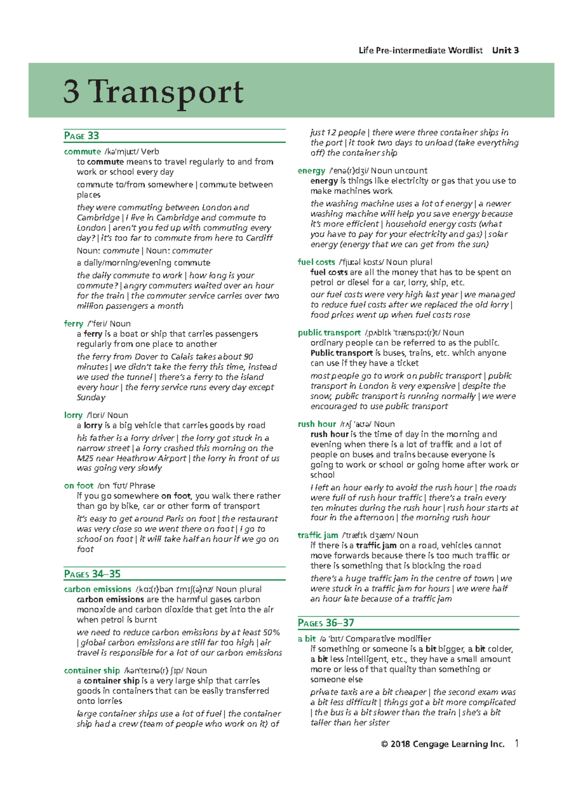 Unit 3 Transport Vocabulary Wordlist - Final Exam - Studocu