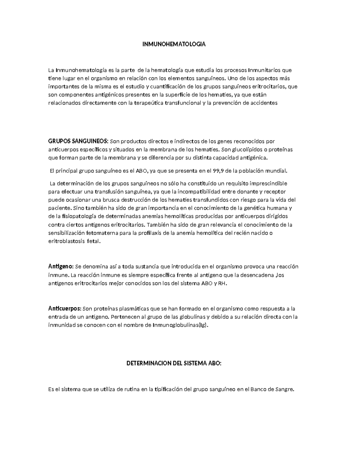 Inmunohematologia basico - INMUNOHEMATOLOGIA La Inmunohematologia es la ...