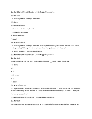 CS 1101 Self-Quiz Unit 2 - Self-Quiz Unit 2 Question 1 Correct Mark 1 out of 1. Flag question ...