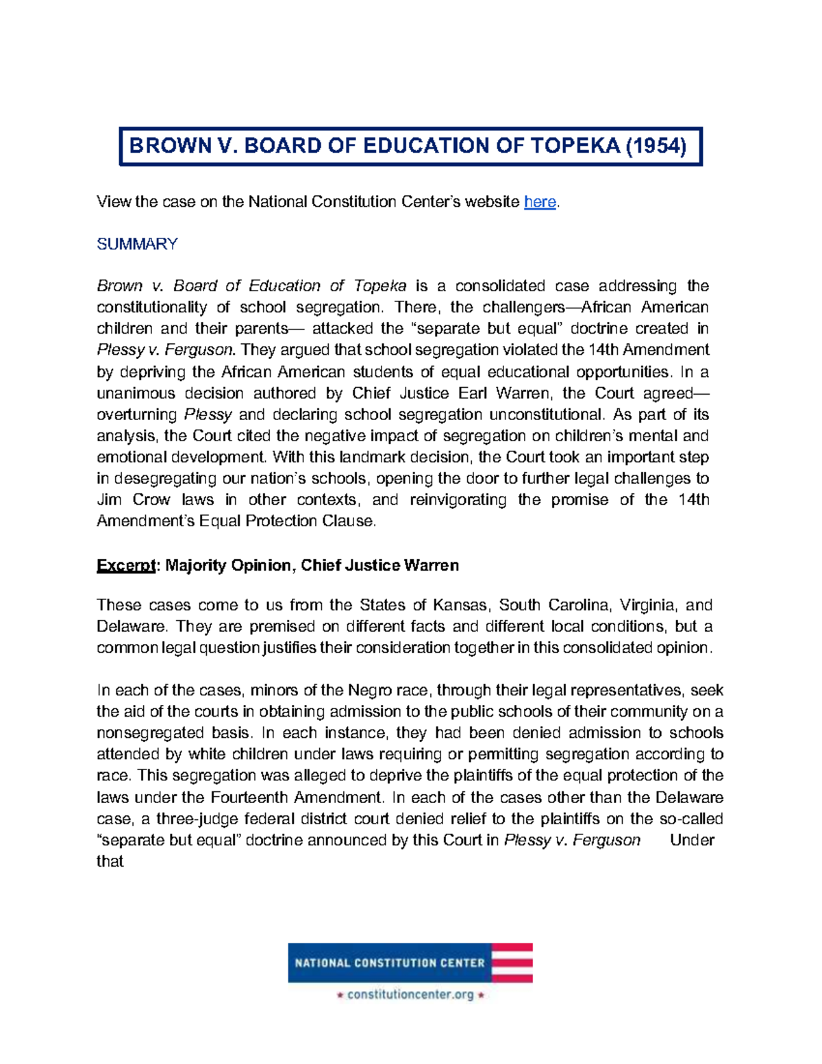 Brown v. Board of Education (1954) - Landmark Case Summary & Analysis ...