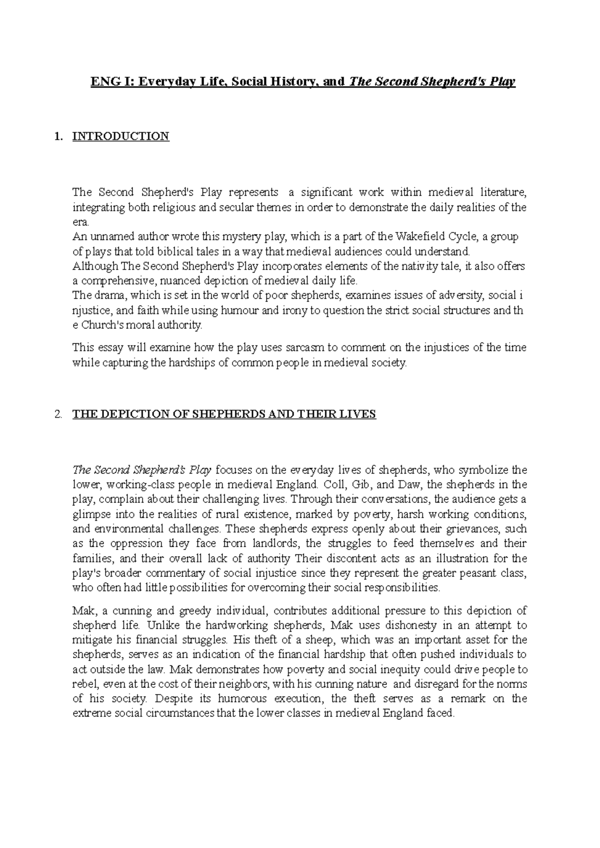 **ENG HONS: Essay on The Second Shepherd's Play & Shakespeare's Sonnets ...