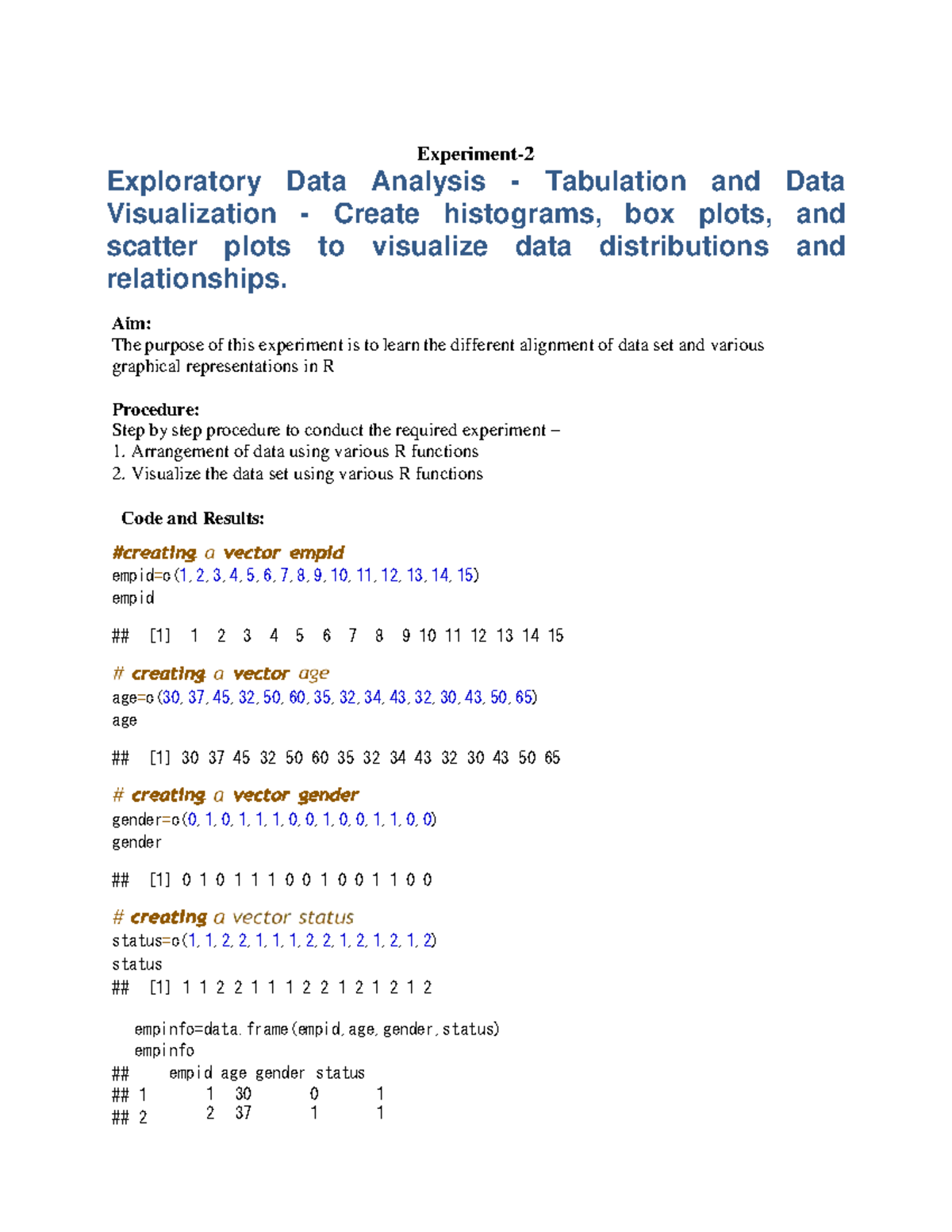 Exploratory Data Analysis (Experiment 2): Visualization in R - Studocu