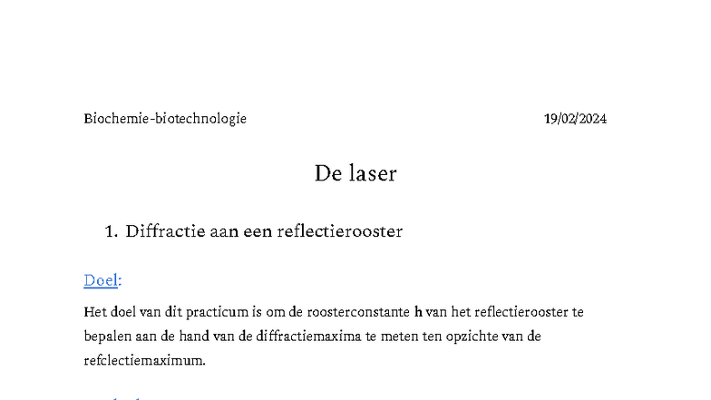 Verslag over Laser Diffractie en Reflectierooster Practicum - Studocu