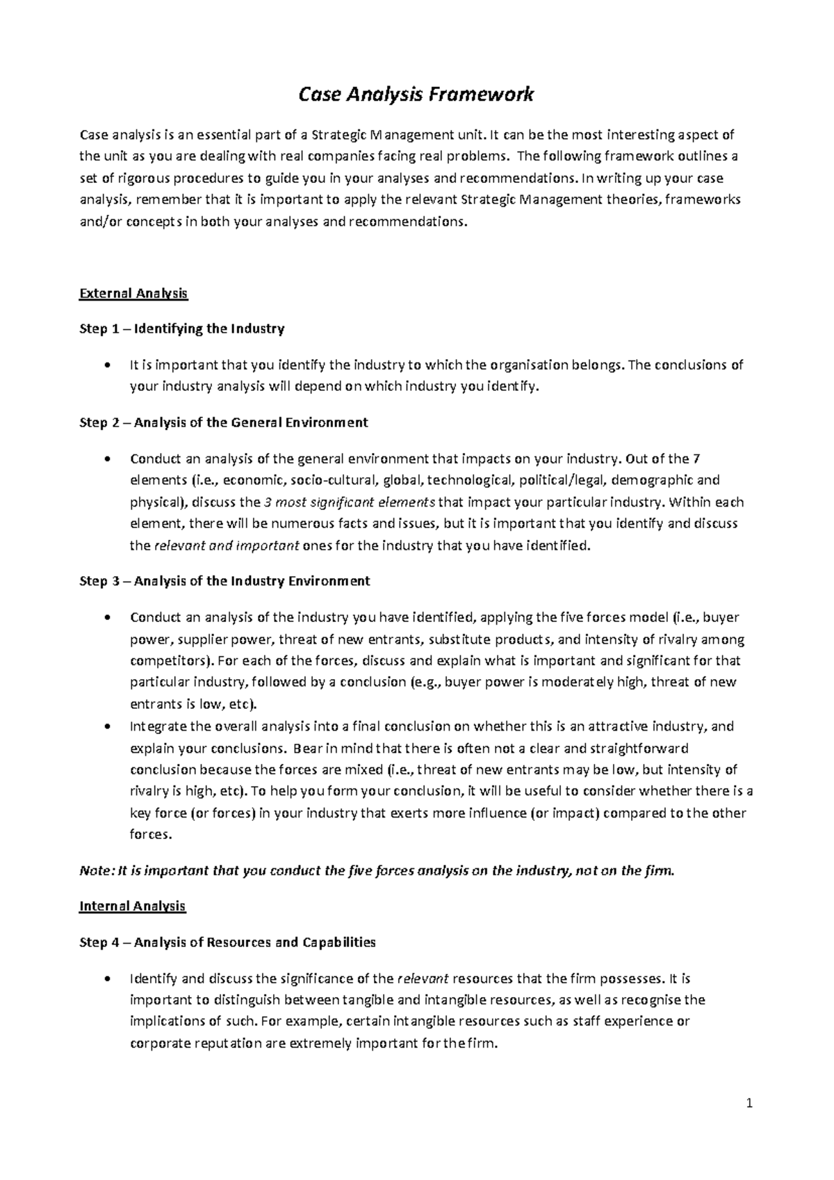 Strategic Management Case Analysis Framework Guide - Studocu