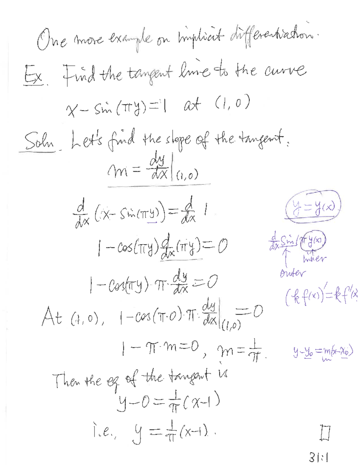 Lecture 31 - Implicit Differentiation & Related Rates Examples - Studocu
