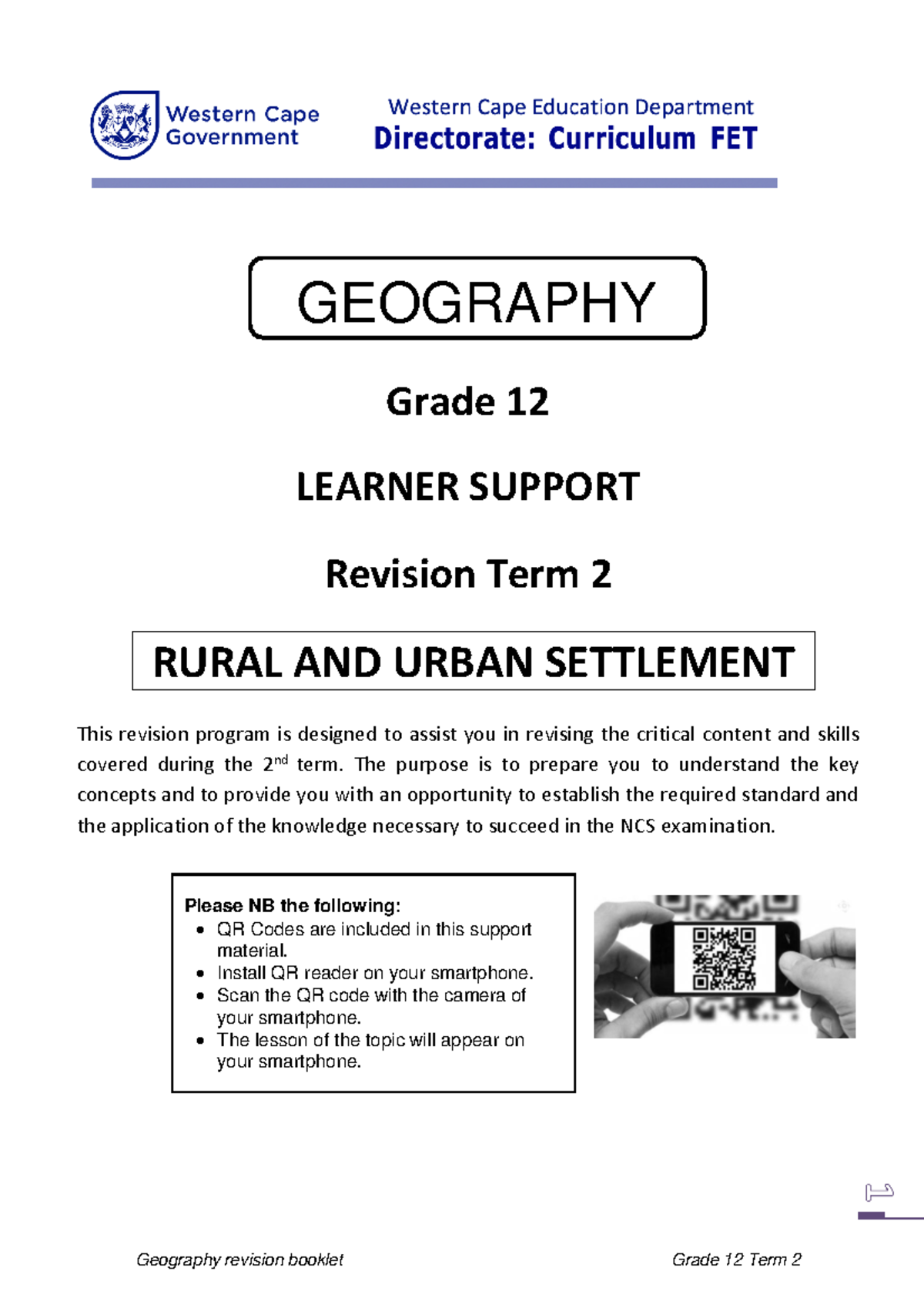 GEOGRAPHY Grade 12 Term 2 Revision: Rural & Urban Settlement Concepts ...