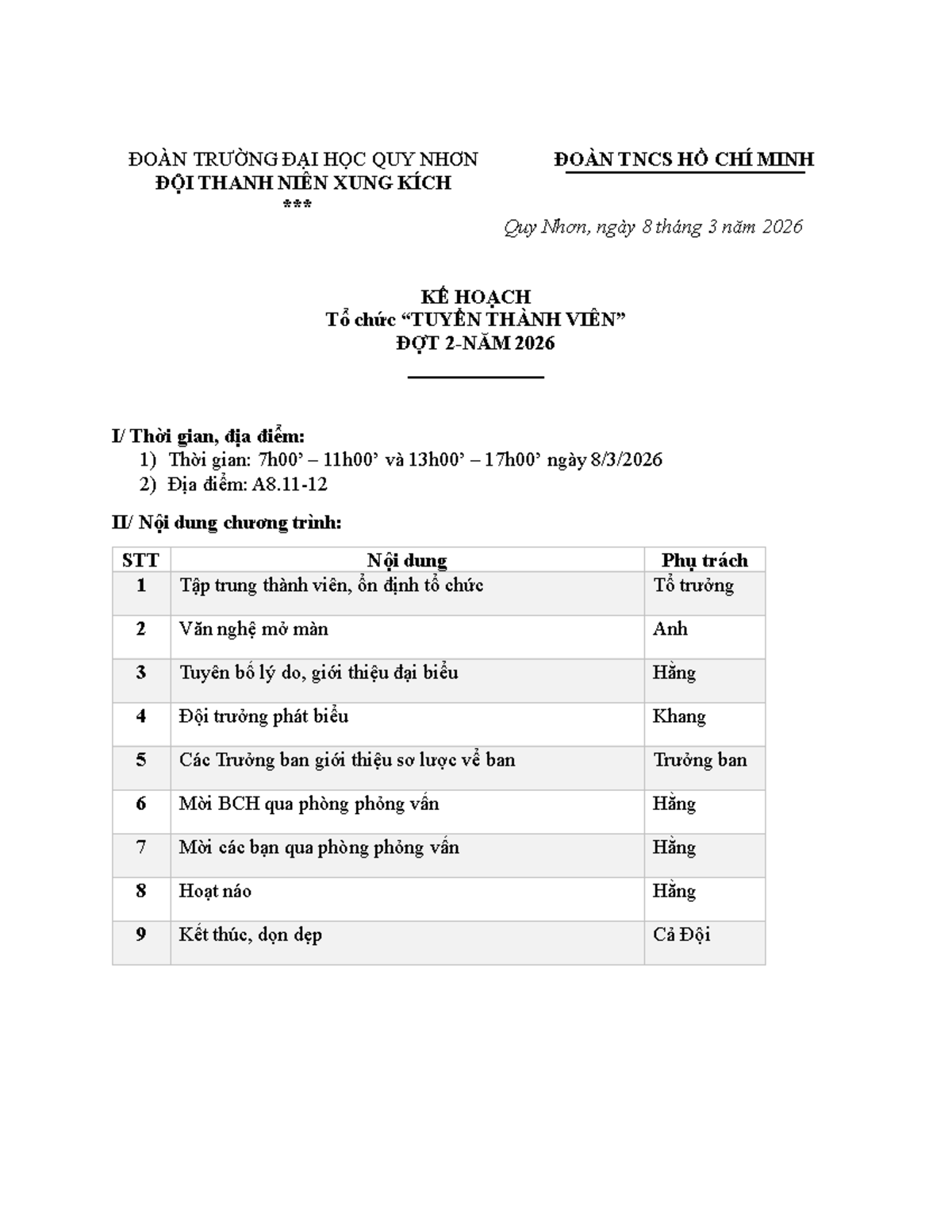 Kế Hoạch Tổ Chức Thành Đợt 2026 - Đoàn TNCS Hồ Chí Minh - Studocu