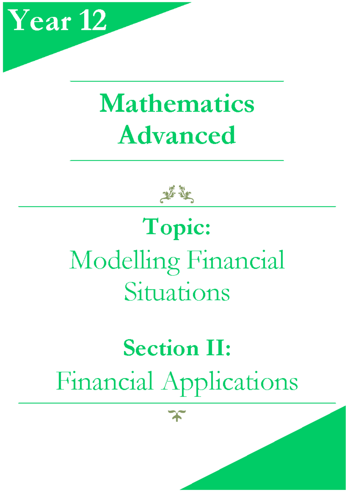 Year 12 Advanced Mathematics: Financial Applications & Compound ...