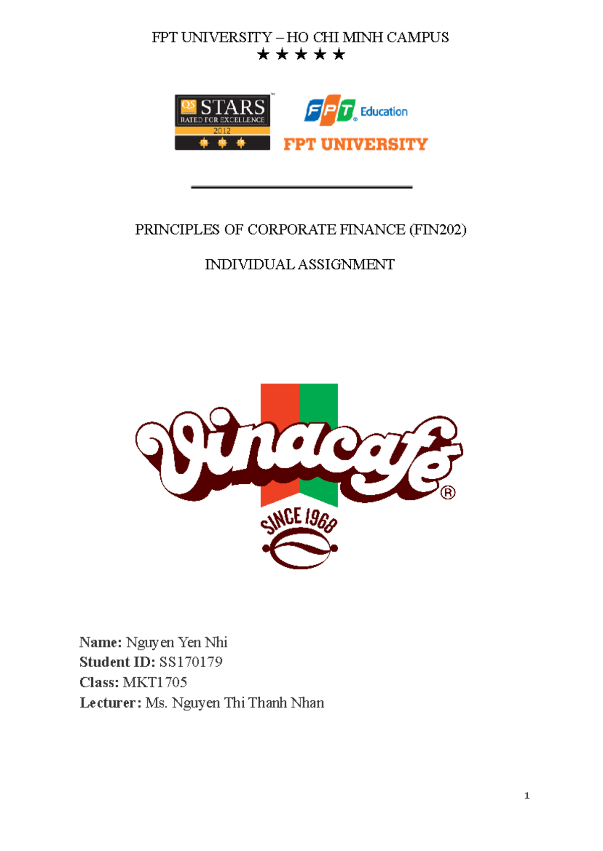 FIN 202 - Individual Assignment: Analysis of Vinacafe’s Financials - Studocu