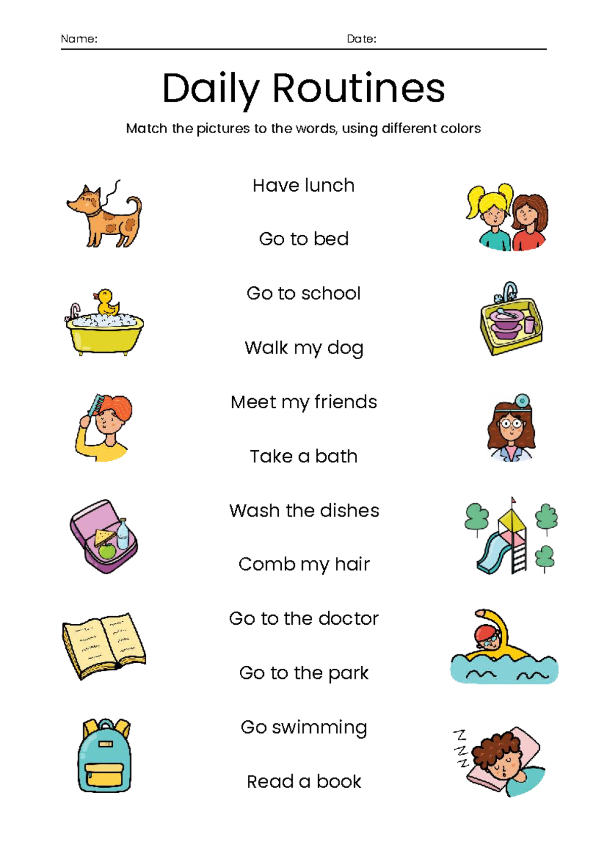 Daily Routines Vocabulary Worksheet: Colorful & Monochrome Styles - Studocu