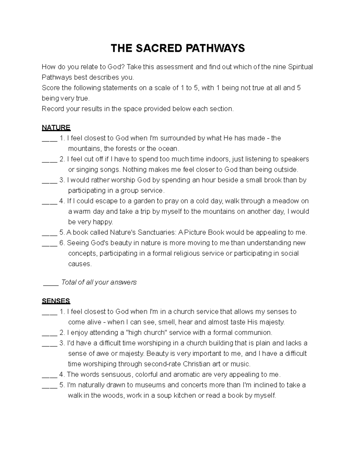 Sacred Pathways Assessment: Discover Your Spiritual Type - Studocu