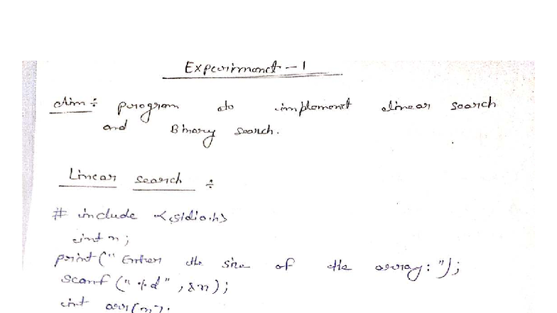 DAA - Implementation of Search and Sort Algorithms - Studocu